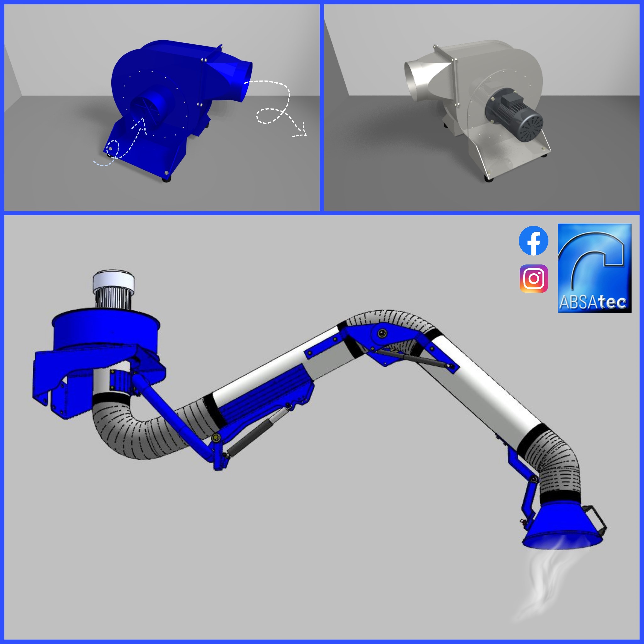 ABSAtec | Anwendungsbilder von ATEX-Absaugarmen, Absaugtechnik